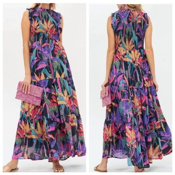 Oliphant | Dresses | Oliphant Smocked Floral Tropical Giraffe Dress ...